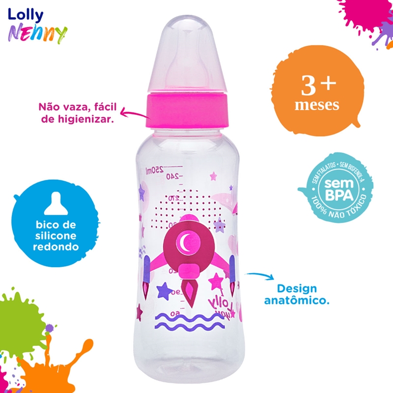Mamadeira Lolly Viva Silicone Redondo Rosa 250Ml