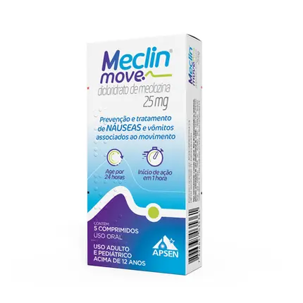 Meclin Move 25mg com 5 Comprimidos | Farmácias Unipreço