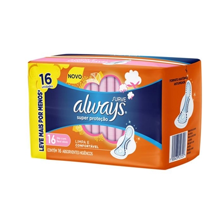 ABSORVENTE ALWAYS BASICO SUPER PROTEÇÃO SUAVE COM 16 UNIDADES
