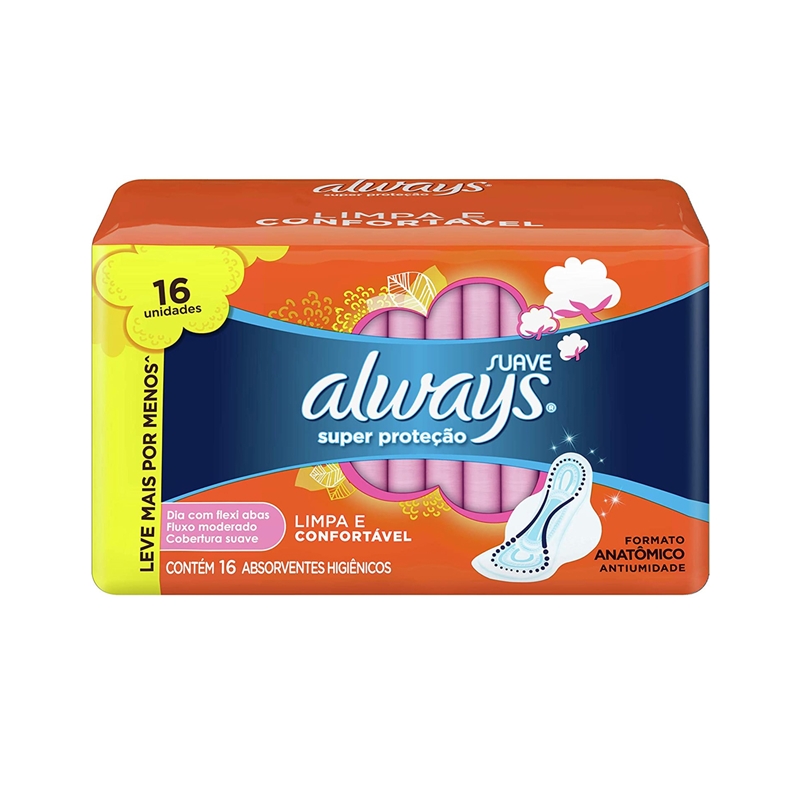 ABSORVENTE ALWAYS BASICO SUPER PROTEÇÃO SUAVE COM 16 UNIDADES