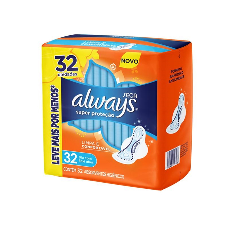 Absorvente Always Super Proteção Seca com Abas com 32 Unidades ...