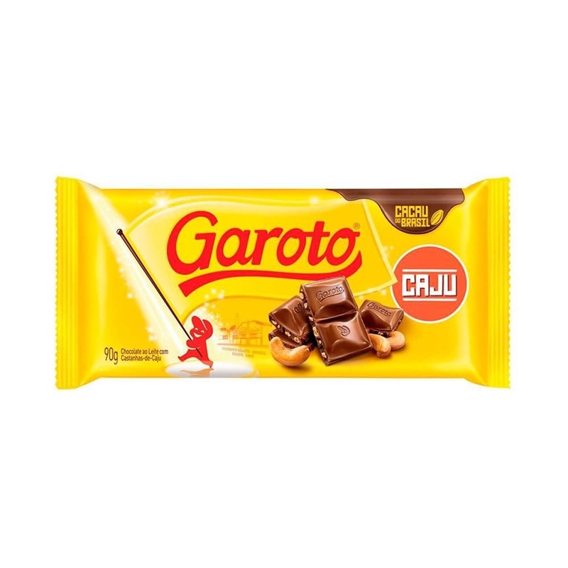 CHOCOLATE BARRA GAROTO CASTANHA COM CAJU 90G